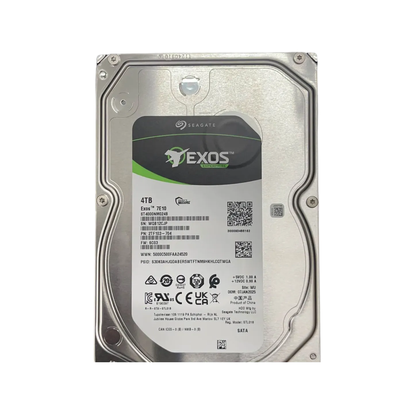 服务器HDD机械硬盘,4TB,3.5英寸,SATA3.0,7200RPM,希捷ST4000NM024B,V-01150076-100